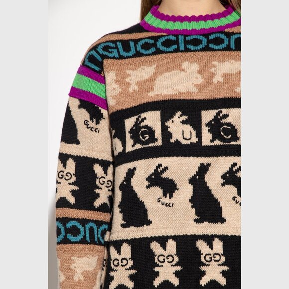 Gucci | Sweaters | Gucci Sweater Wool Jacquard Bunny Design Crewneck ...
